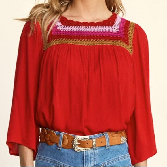 Antik Batik | Tops | Brand New Antik Batik Red Blouse Crochet | Poshmark